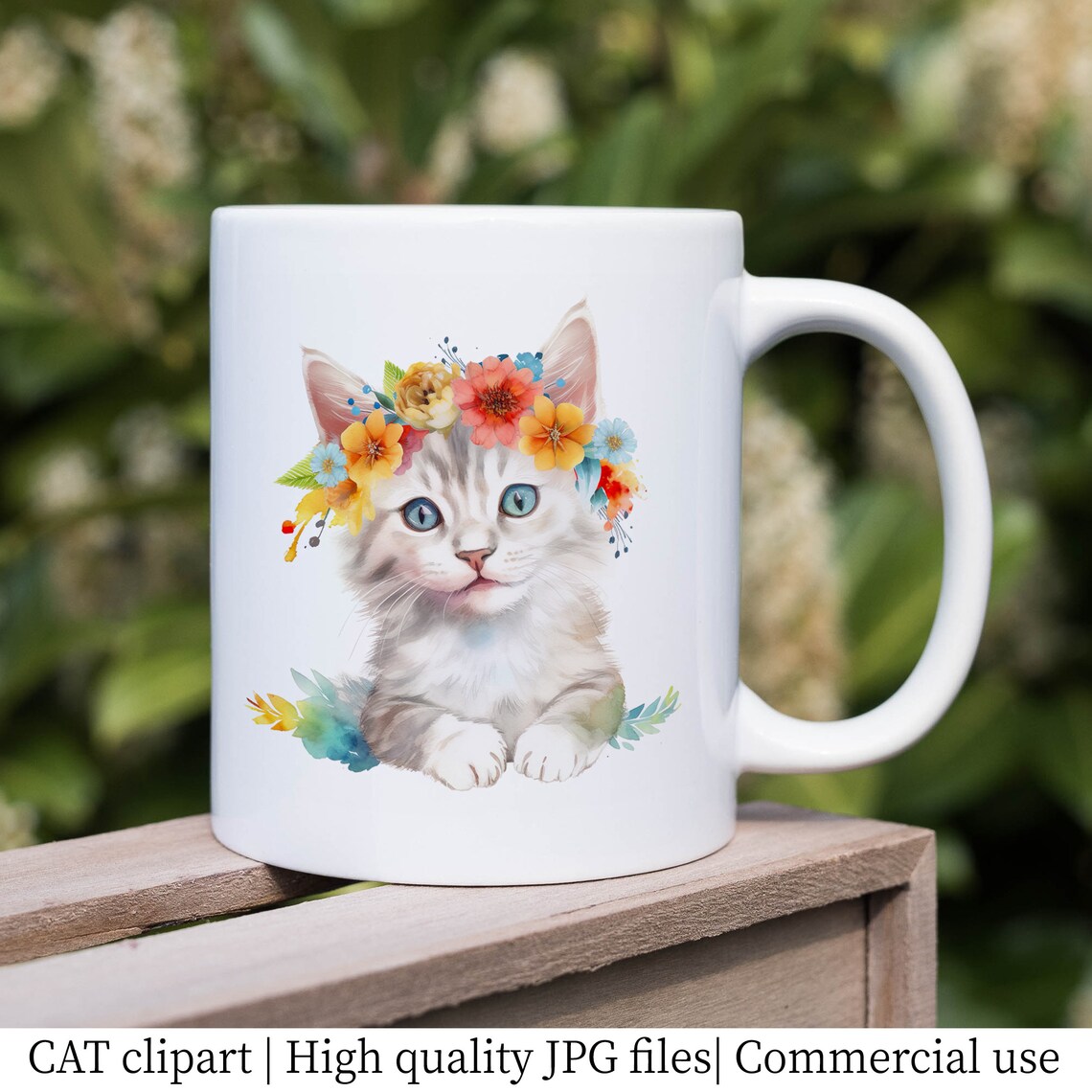40 Cat Clipart Commercial Use Cute Kitten With Flower Crown - Etsy