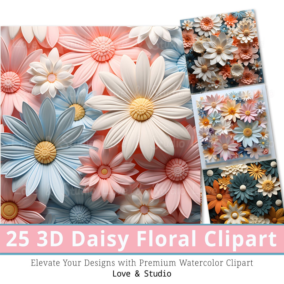 25 3D Floral Digital Paper, Daisy Flower Medley Background, 20X20 In ...