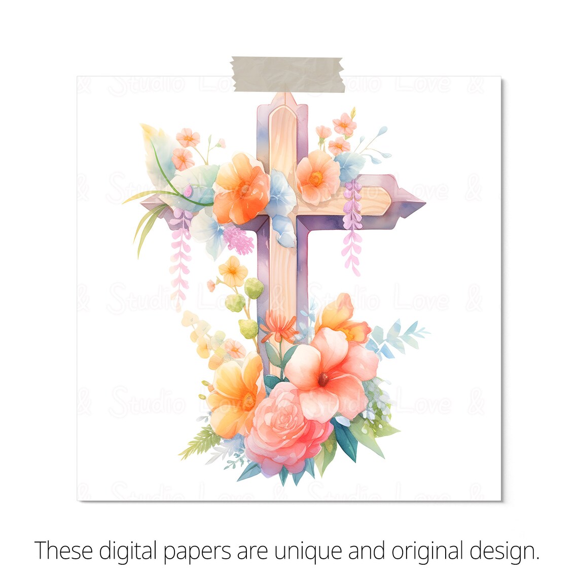 25 Easter Flowered Cross Clipart, Printable Colorful Delight Watercolor ...