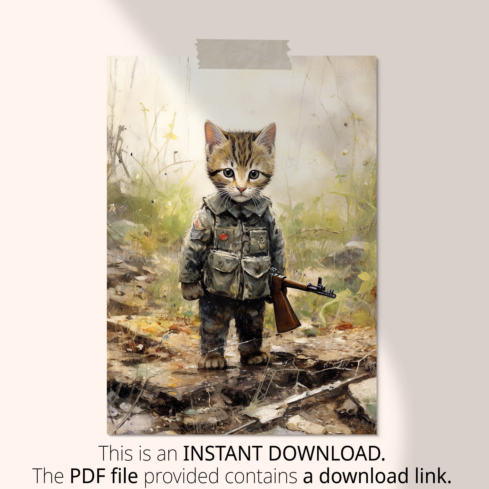 25 Watercolor Cat Clipart, Military Cat. Soldier Cat on the Battlefield ...