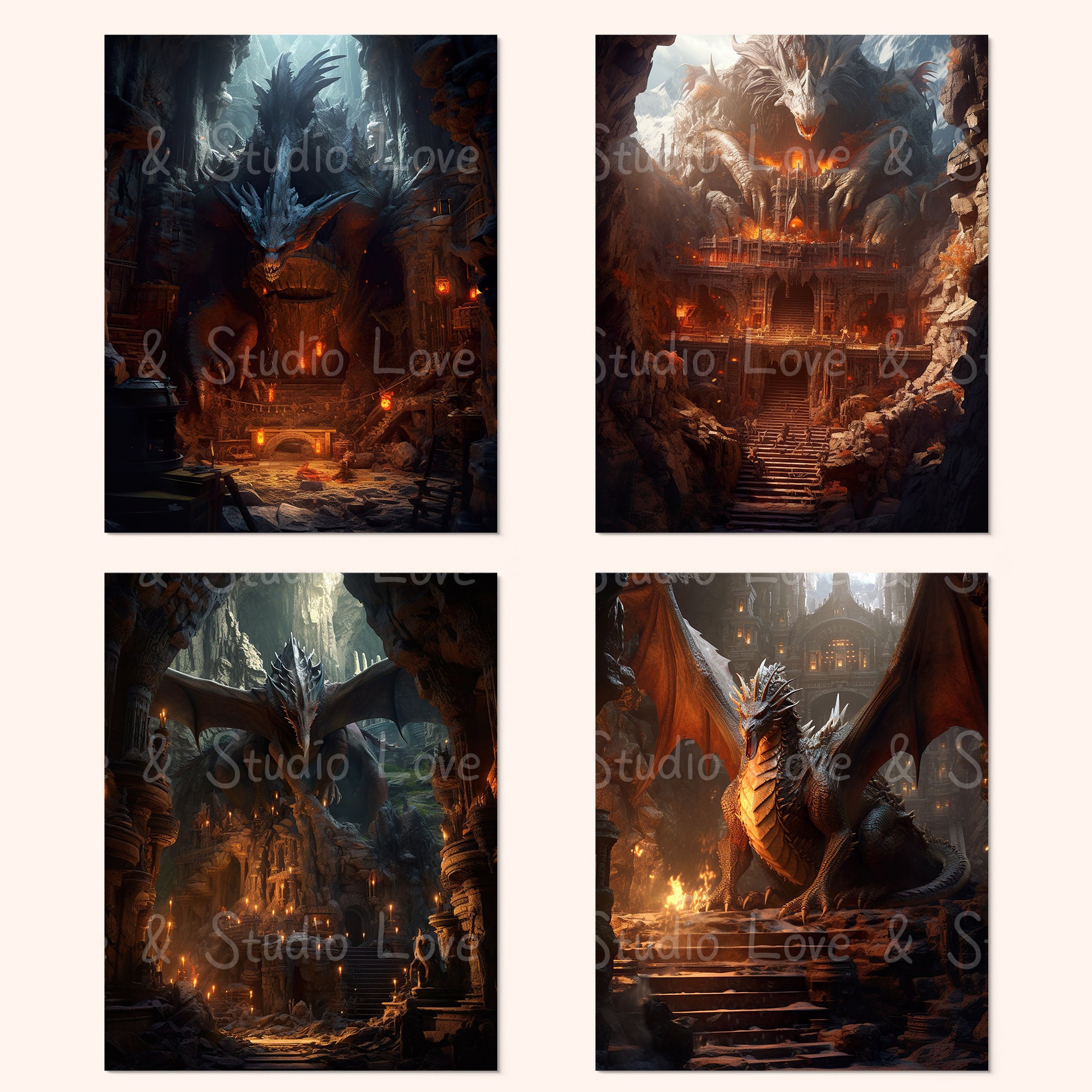 25 Dragon's Lair Digital Paper, Fantasy World Background Pack. Digital ...