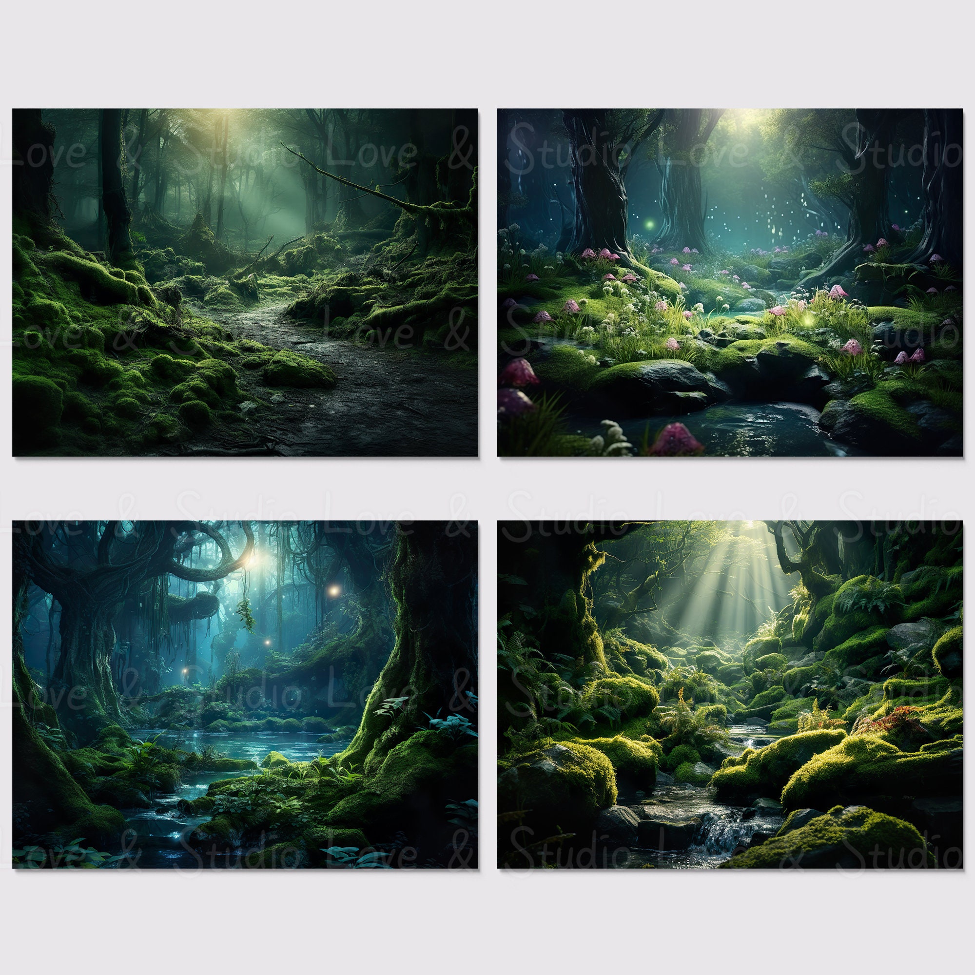 25 Enchanted Fantasy Forest Digital Paper, Printable Mysterious Moss ...