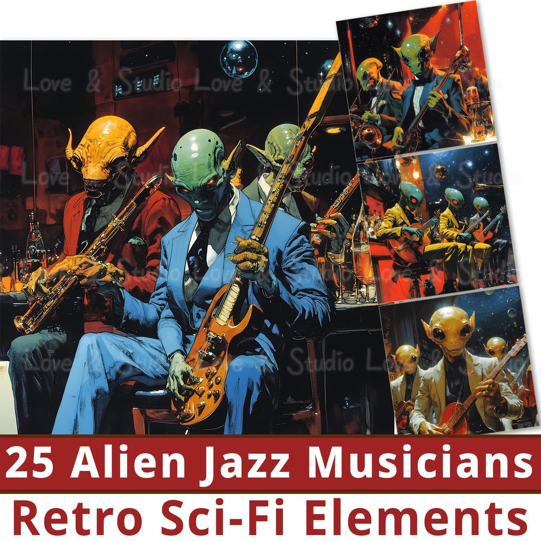 25 Lounge Music Alien Band Digital Paper, Printable Futurescapes ...