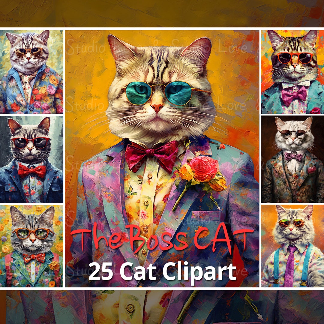 25 the Boss Cat Clipart, A Fashionista Cat With Sunglasses Printable ...