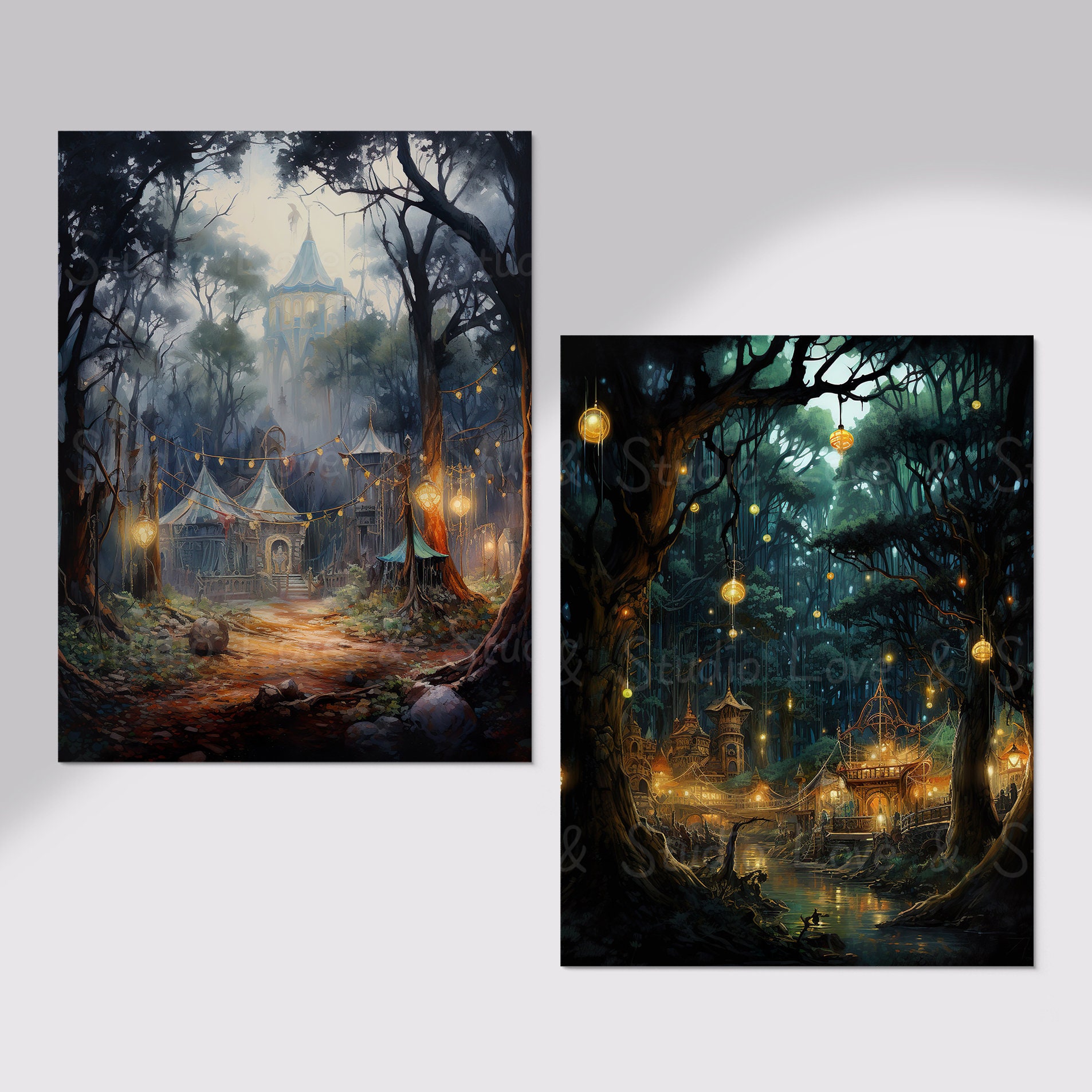 25 Creepy Carnival Forest Digital Paper, Printable Watercolor Halloween ...