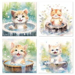 20 Kitten in a Hot Spring Clipart, Digital Cat Watercolor, High-quality ...