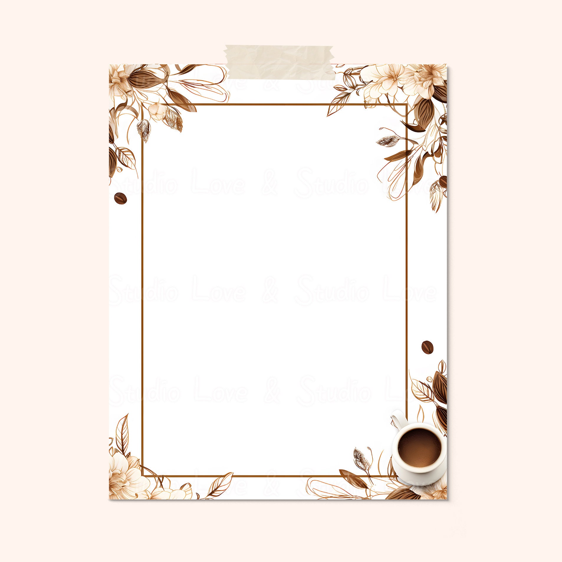 25 Cafe Menu Style Printable Letter Paper, Watercolor Page Border ...