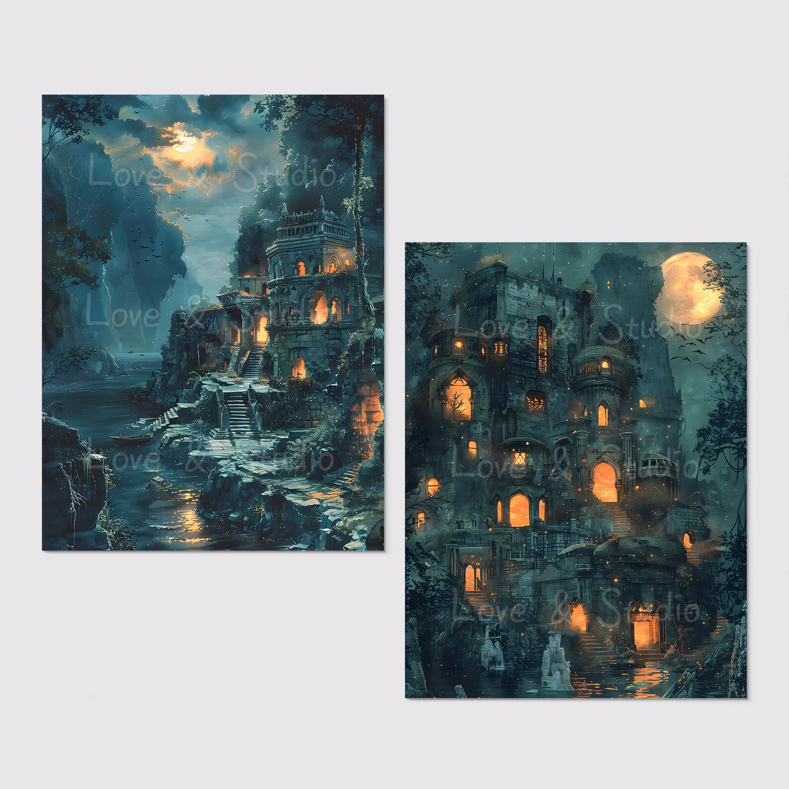 25 Phantasmal Underwater Ruin Digital Paper, Dark Fantasy Backdrop ...