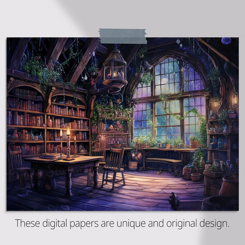 25 Witch's Cottage Digital Paper, Printable Watercolor Magical Fairy ...