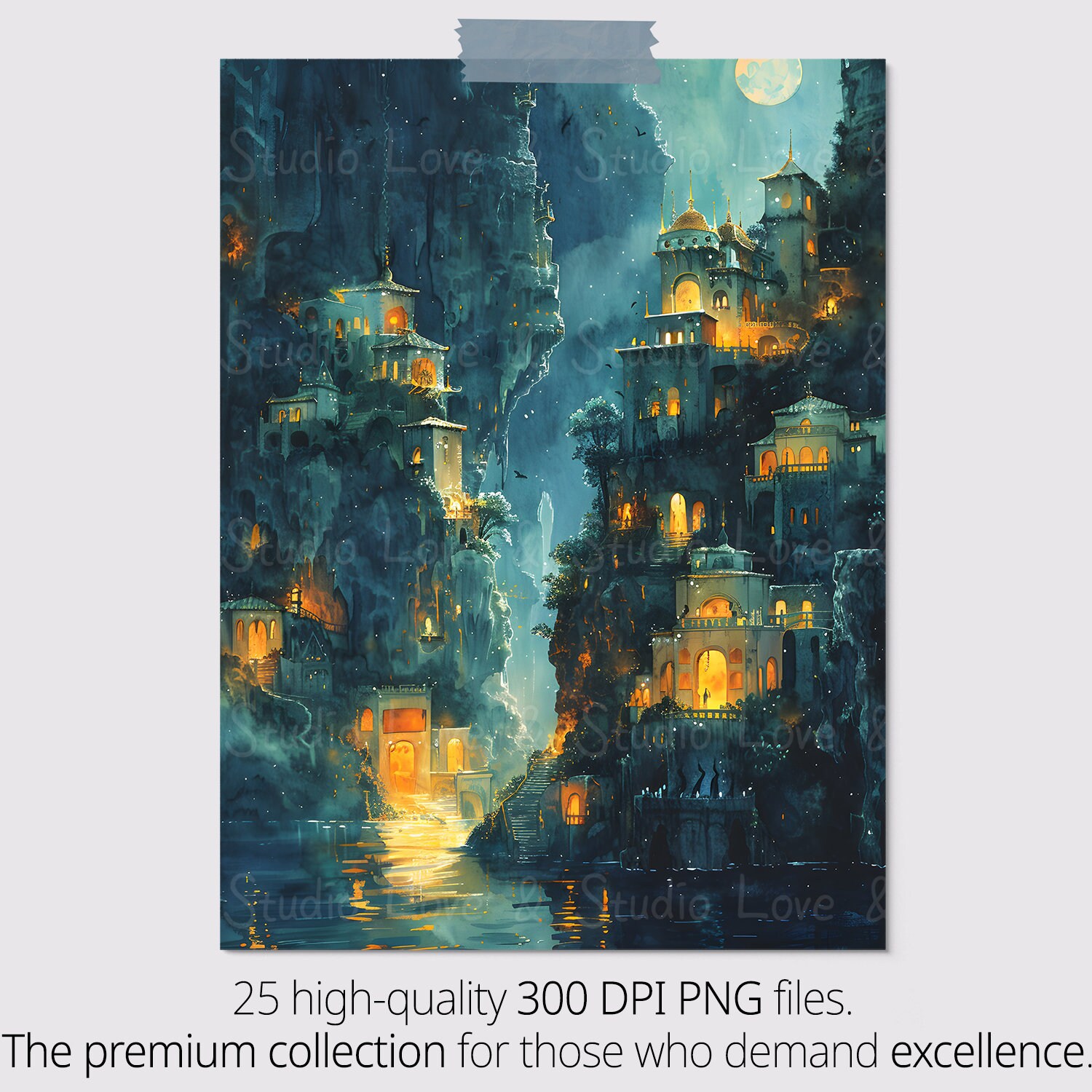 25 Phantasmal Underwater Ruin Digital Paper, Dark Fantasy Backdrop ...