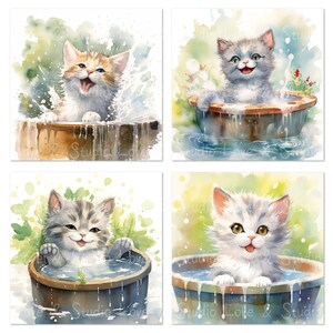 20 Kitten in a Hot Spring Clipart, Digital Cat Watercolor, High-quality ...