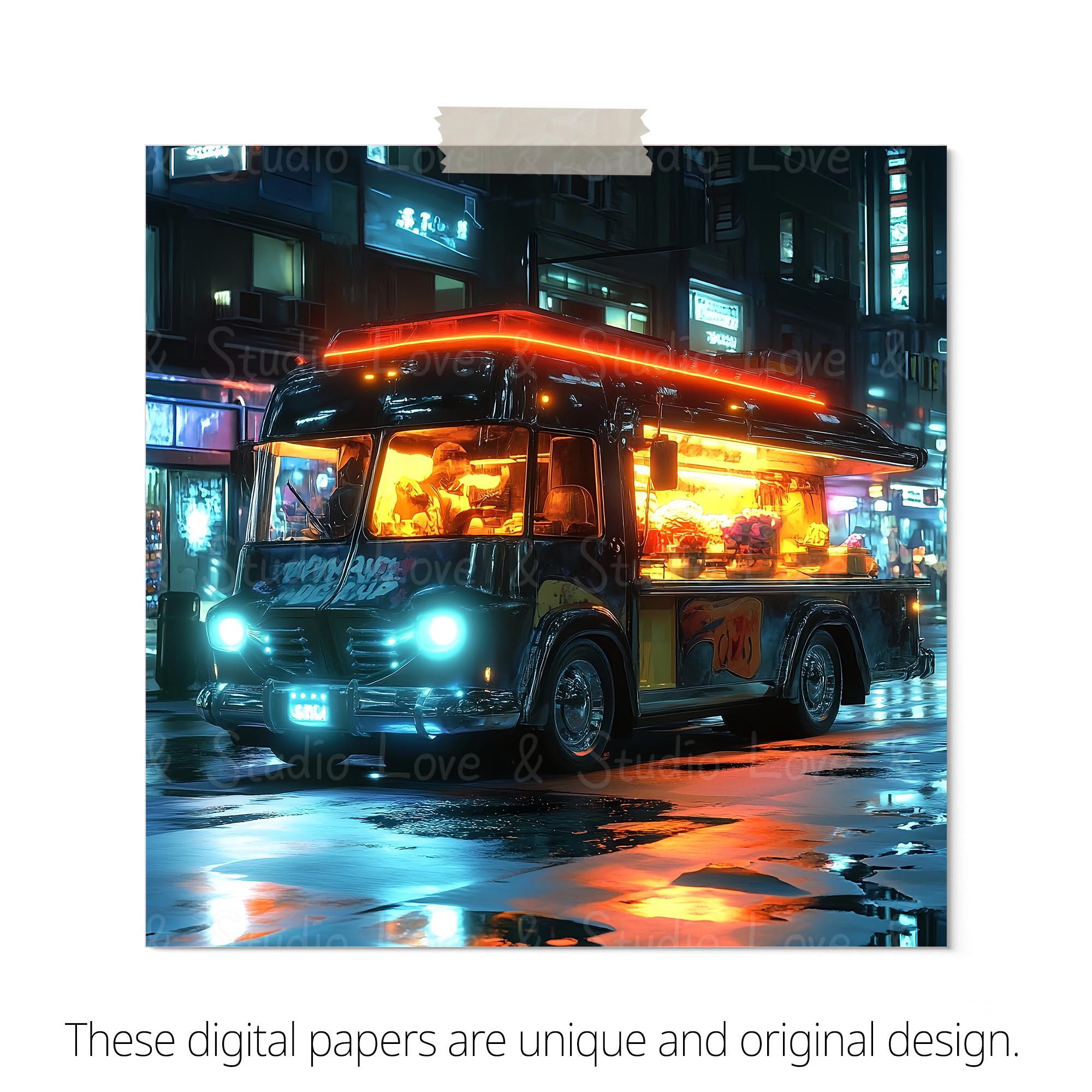 25 Atomic Powered Truck Digital Paper, Printable Futurescapes ...