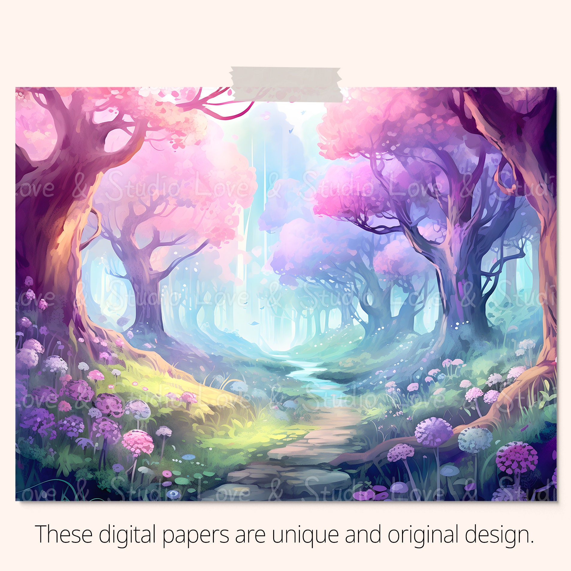 25 Pastel Enchanted Fairy Forest Digital Paper, Horizontal Type. Soft ...