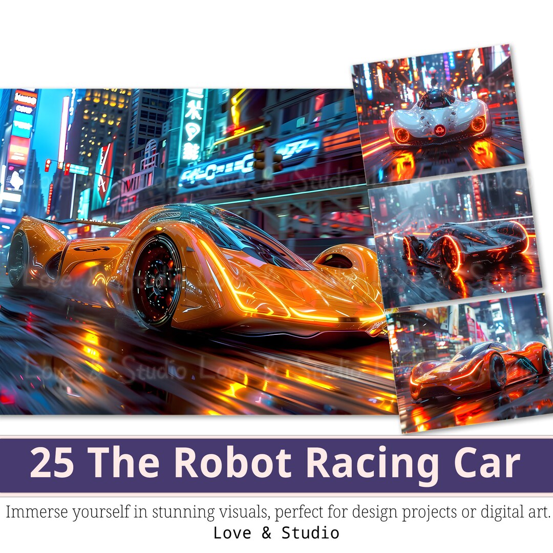 25 the Robot Racing Car Car Digital Paper, Printable Adventure Vehicle ...