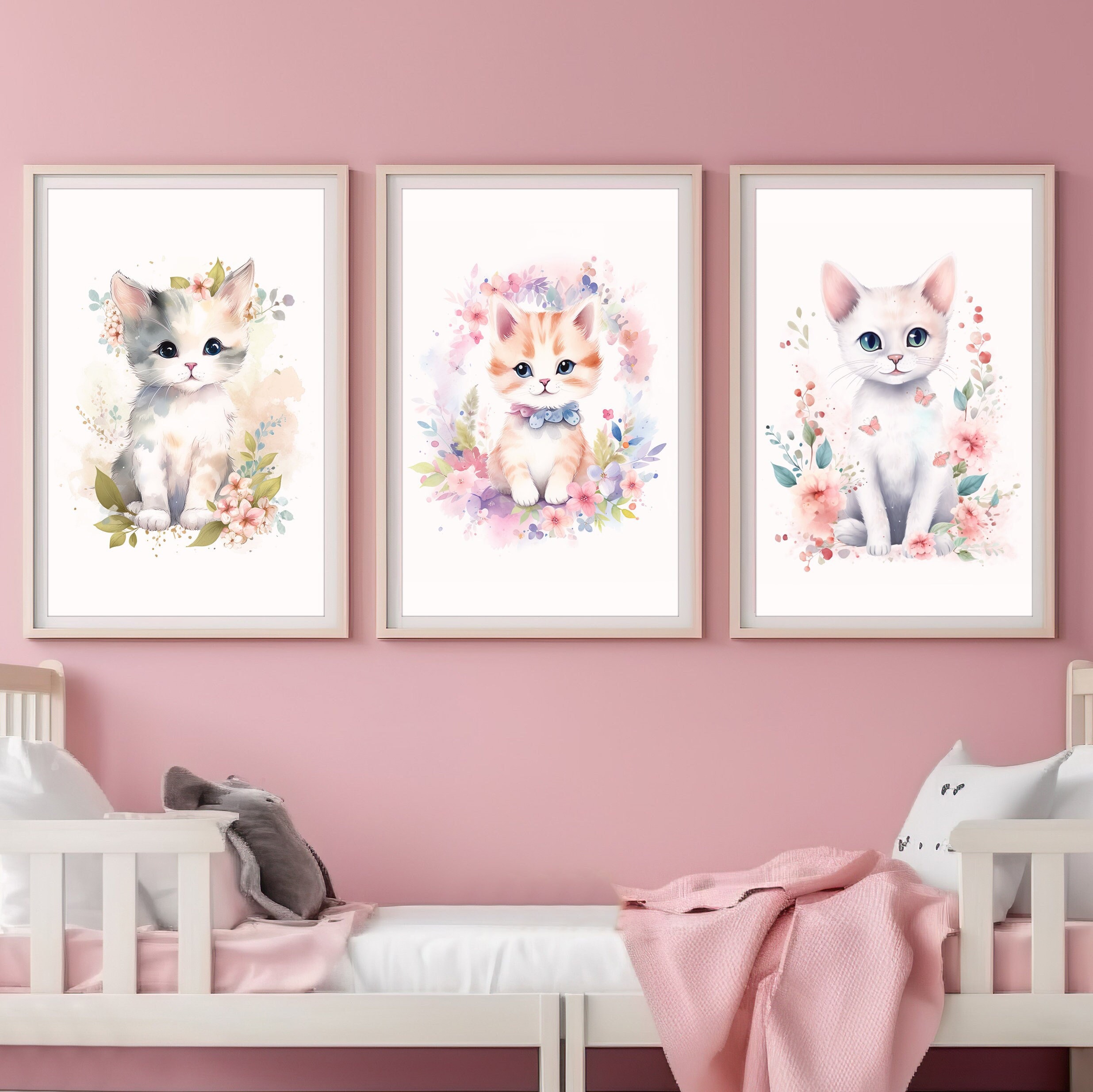 Set of 3 Prints of Kitten With Paster Floral Crown | Printable Cat ...