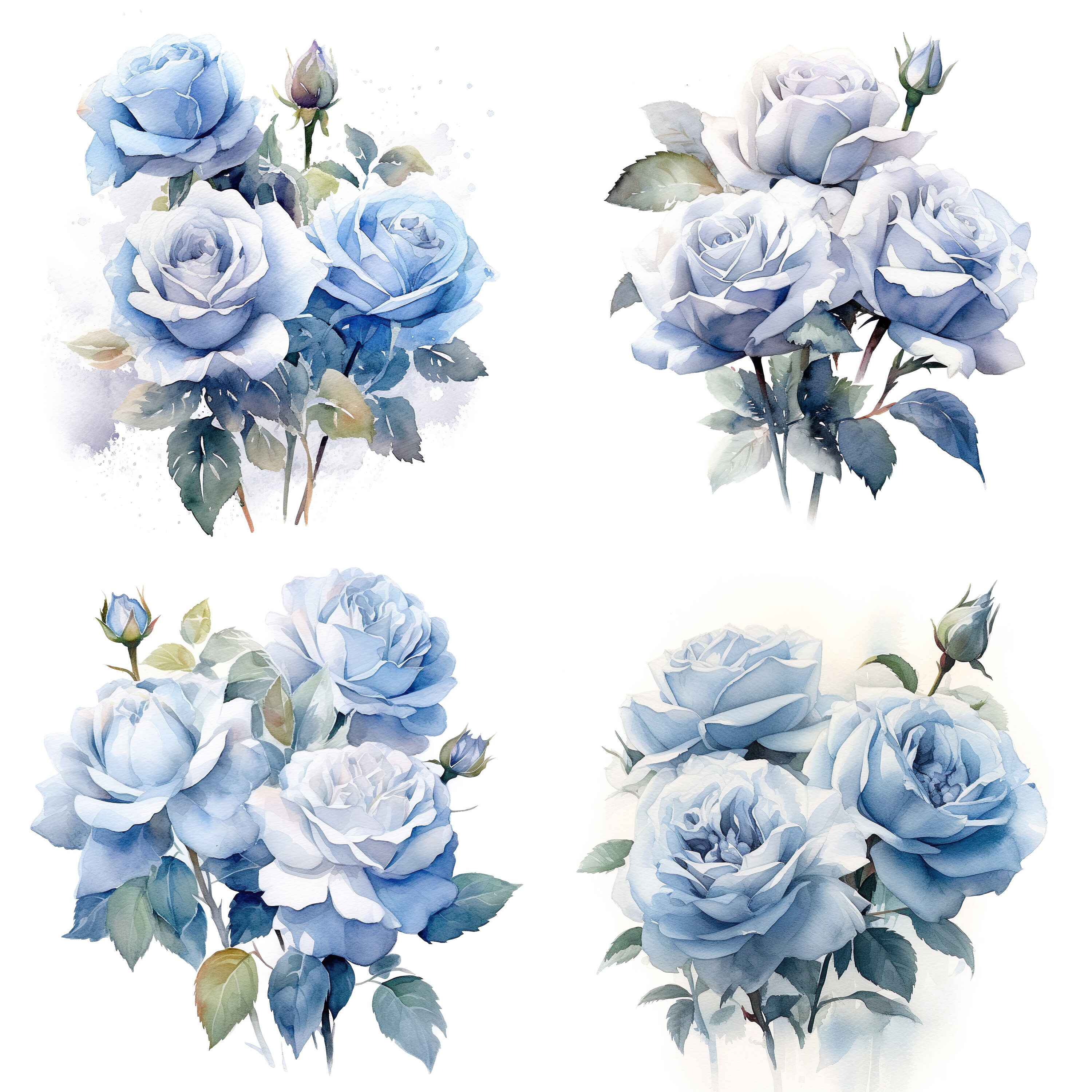 100 Rose Clipart Bundle. Digital Floral Watercolor Illustration ...