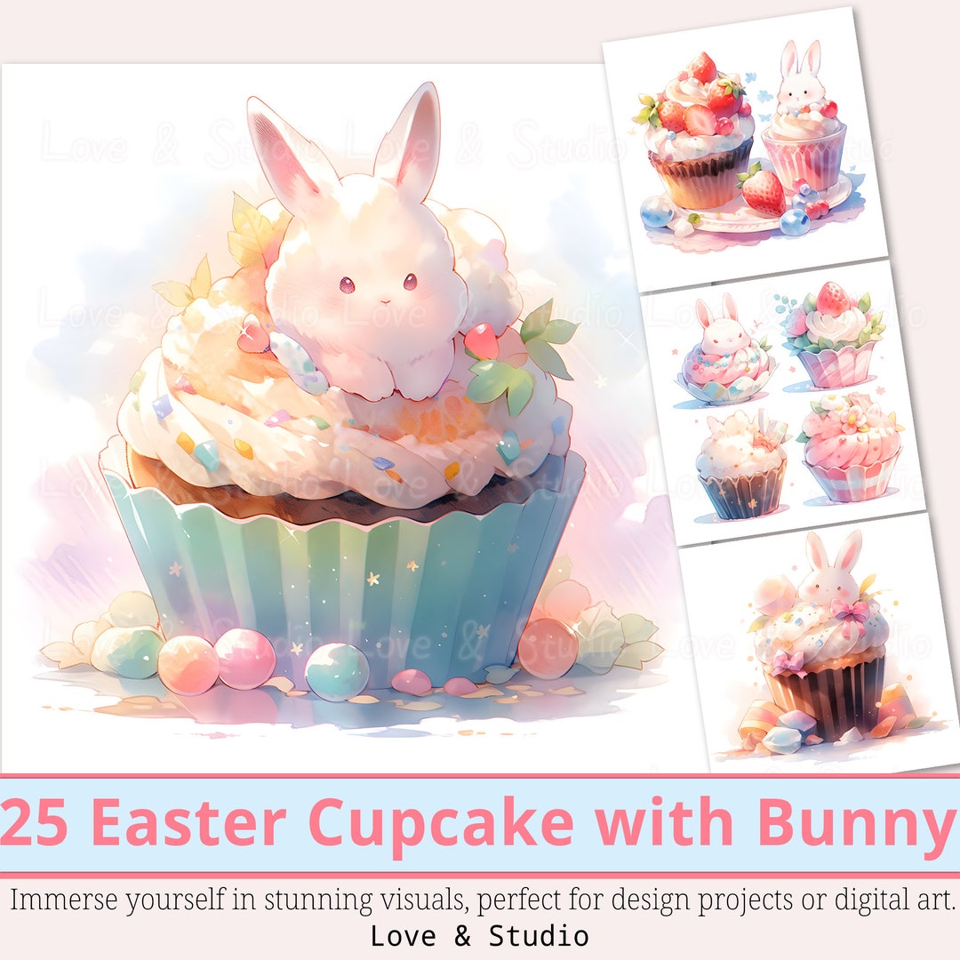 25 Easter Cupcakes With Bunny Clipart, Printable Delight Food ...