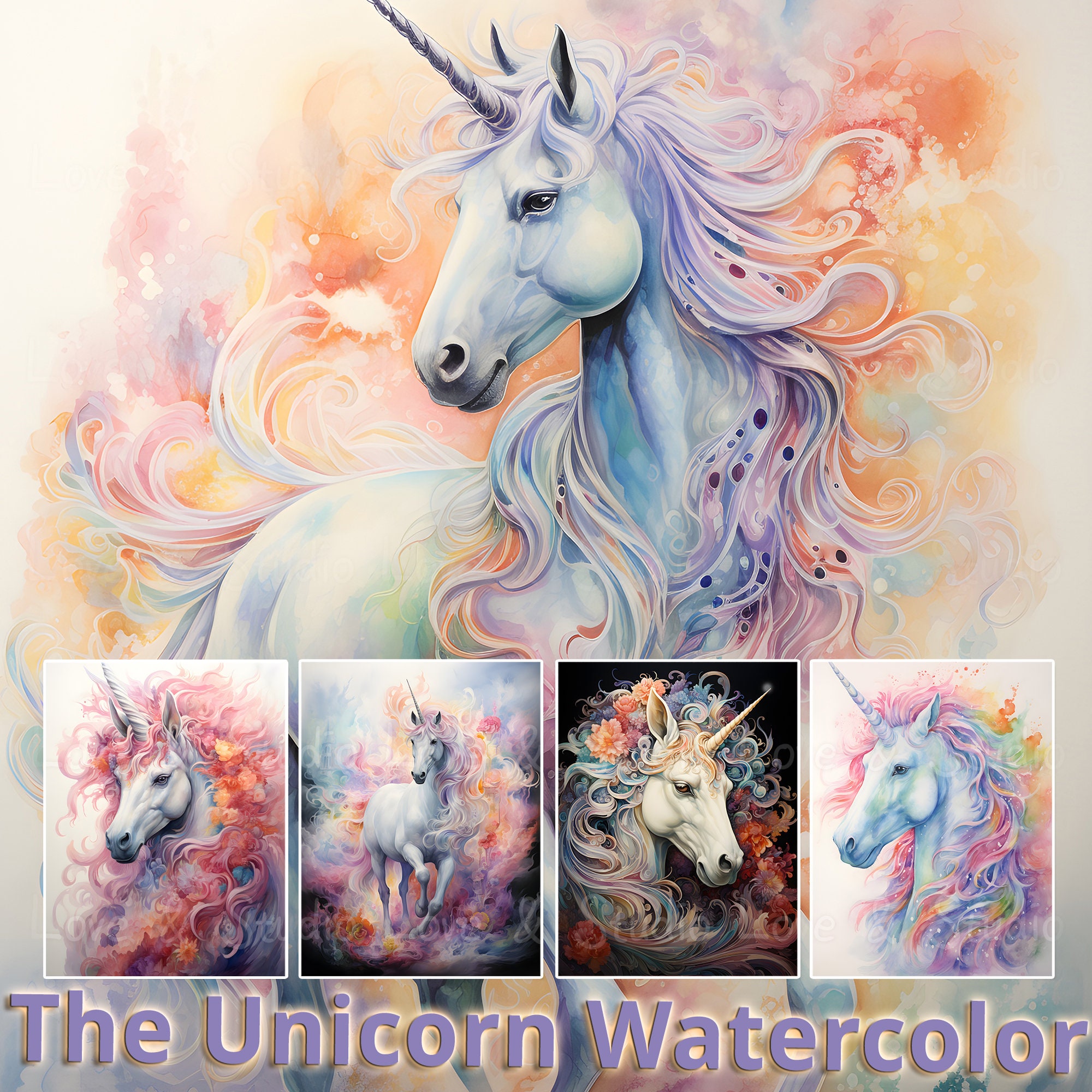 25 Watercolor the Unicorn Clipart, Fantasy Mythical Creature Digital ...