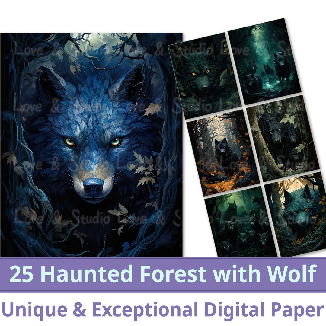 25 Haunted Forest With Wolves Digital Paper, Printable Dark Forest ...
