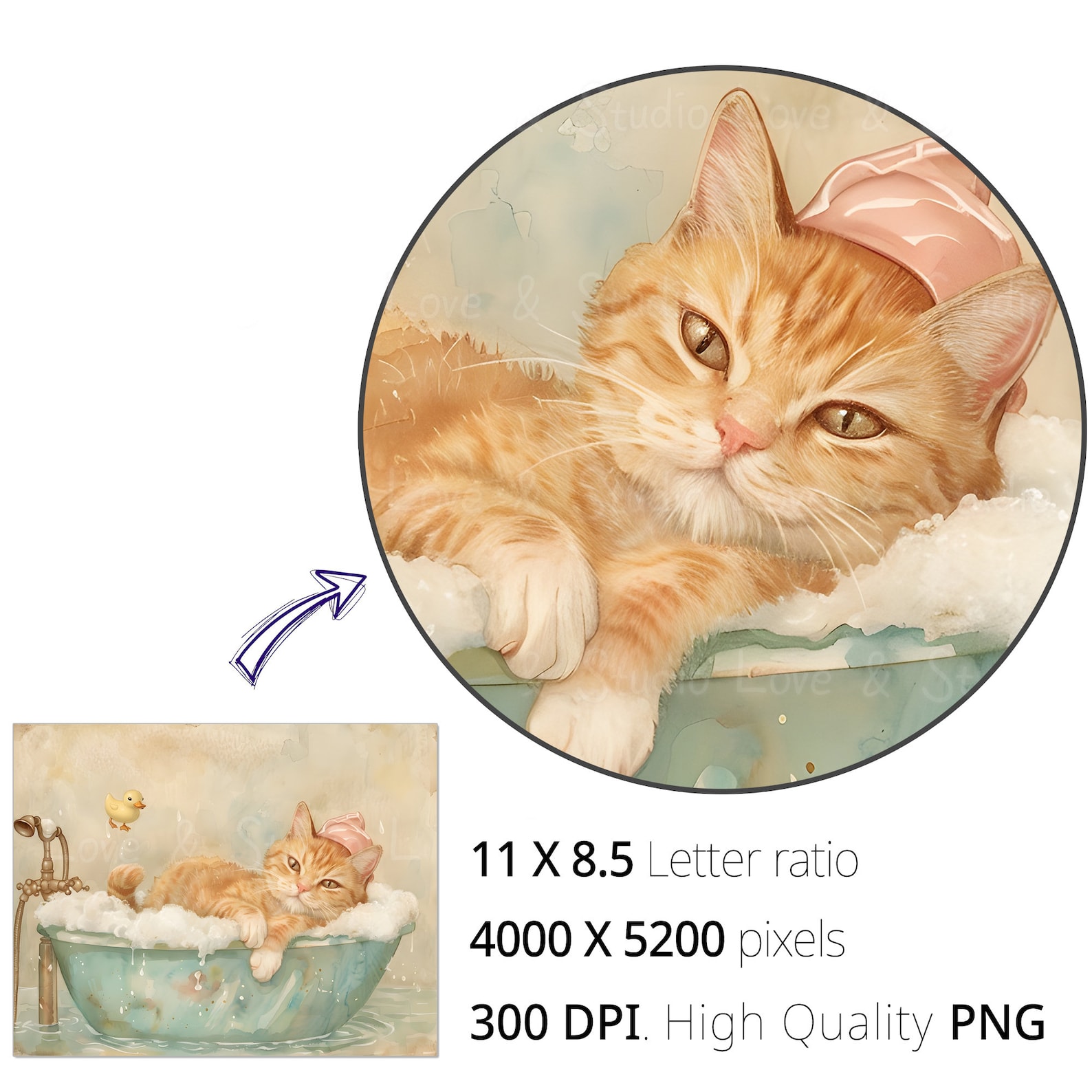 25 Happy Cat Bath Time Digital Paper, Lovely Fellin Watercolor ...