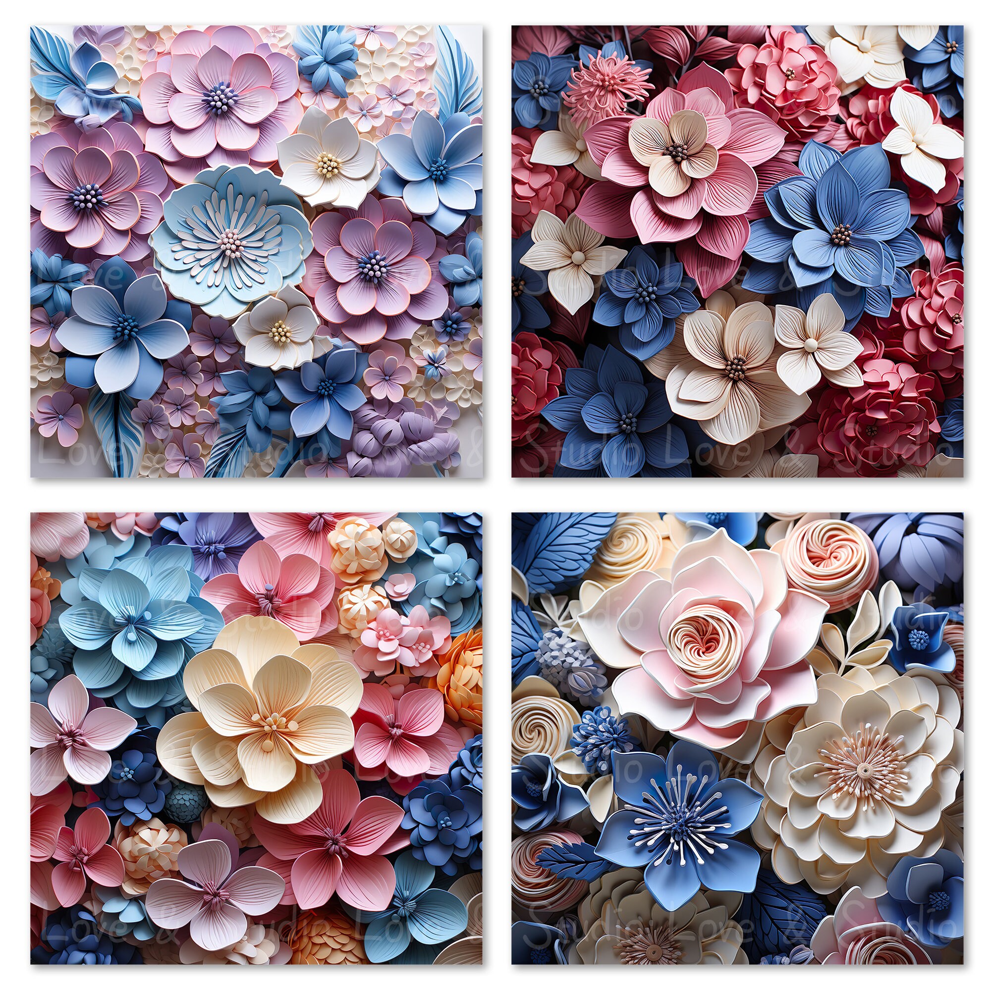 25 3D Floral Digital Paper Hydrangea Flower Medley - Etsy