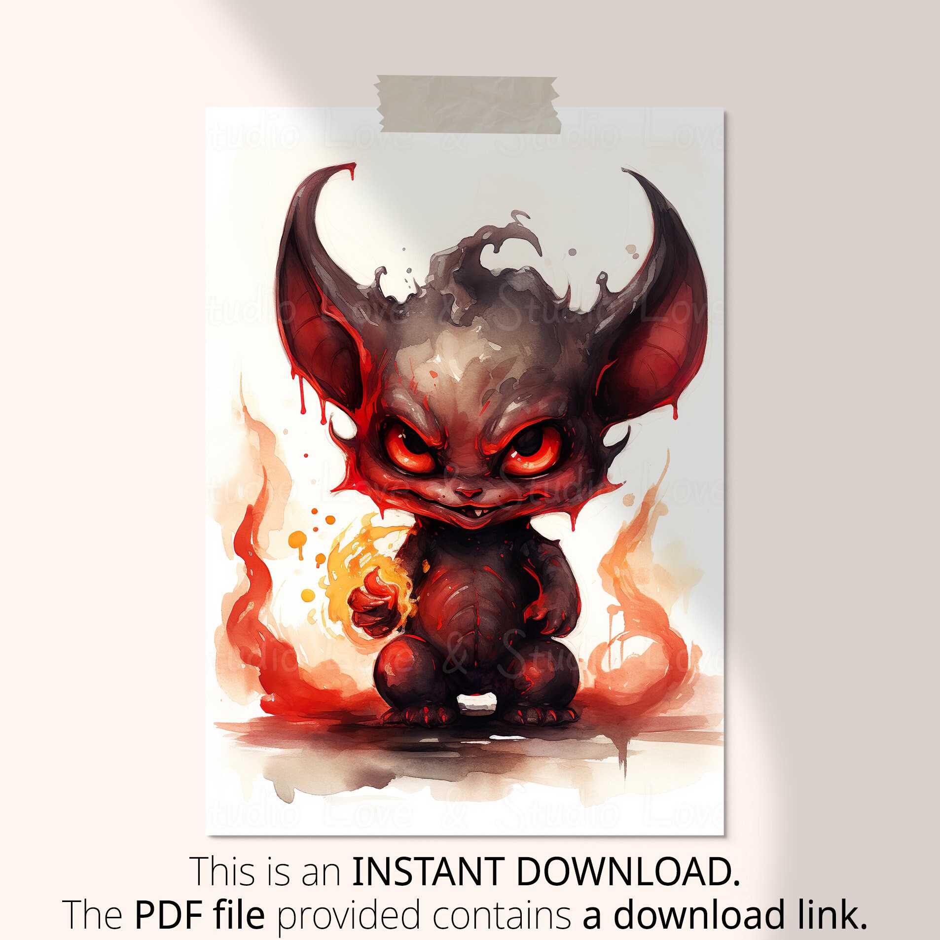 25 Cute Baby Devil Clipart. Watercolor Horror Demon Printable ...