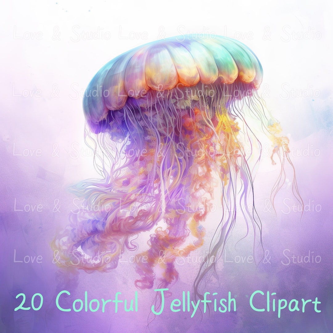 20 Colorful Jellyfish Watercolor Clipart, Digital Illustration, High ...