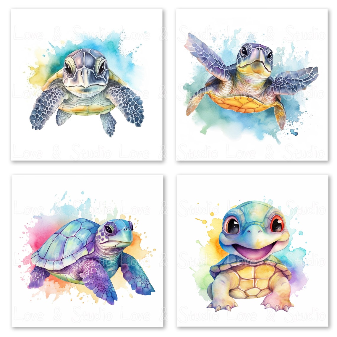 25 Pastel Baby Turtle Watercolor Clipart, Sea Turtle Illustration, High ...