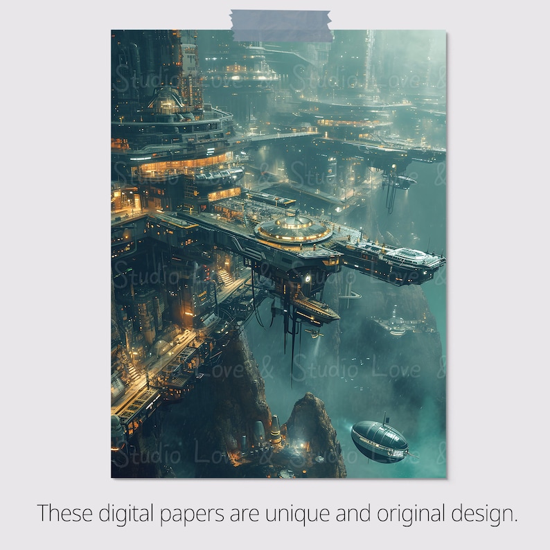 25 Futuristic Docking Bay Digital Paper, Printable Sci-fi Futuristic ...