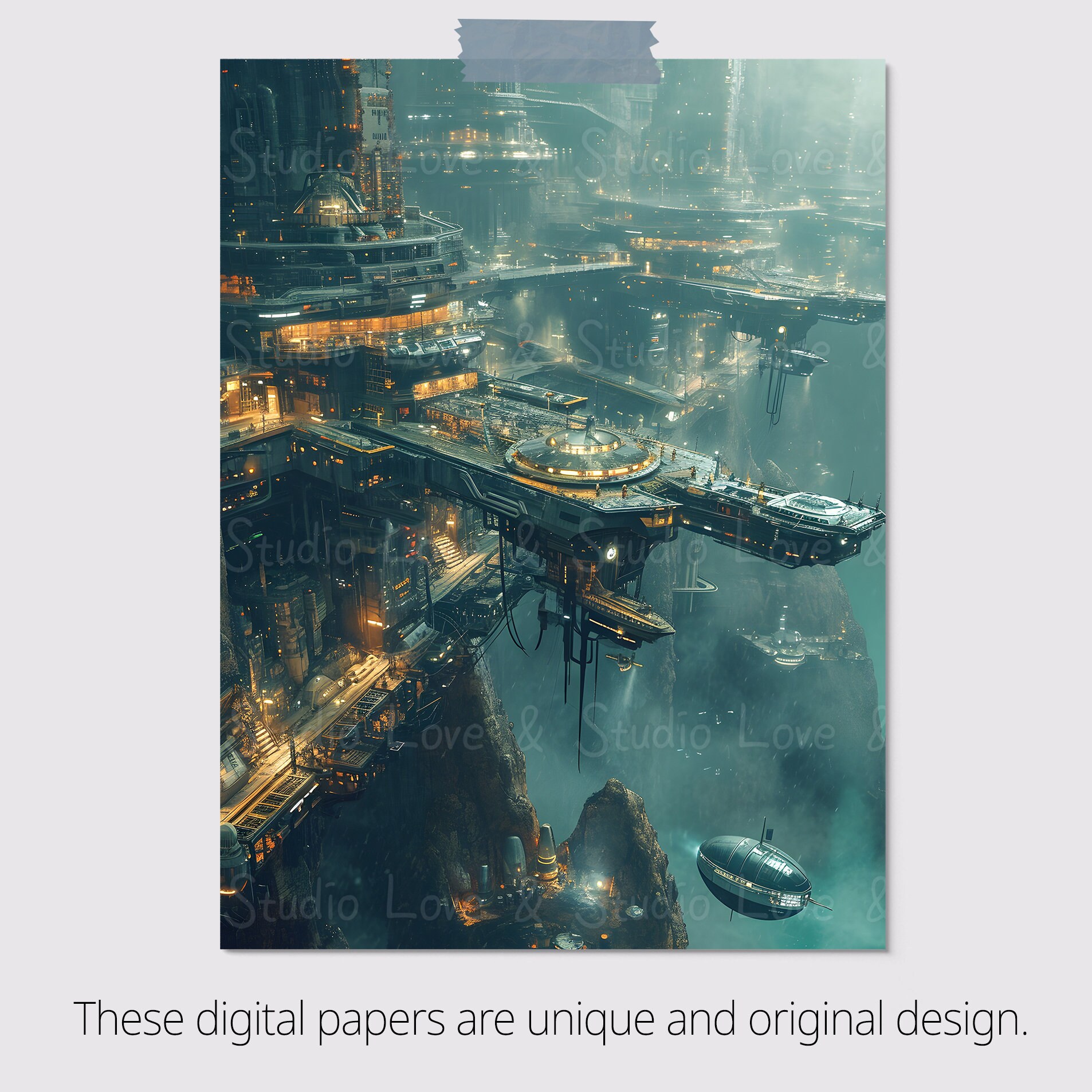 25 Futuristic Docking Bay Digital Paper, Printable Sci-fi Futuristic ...