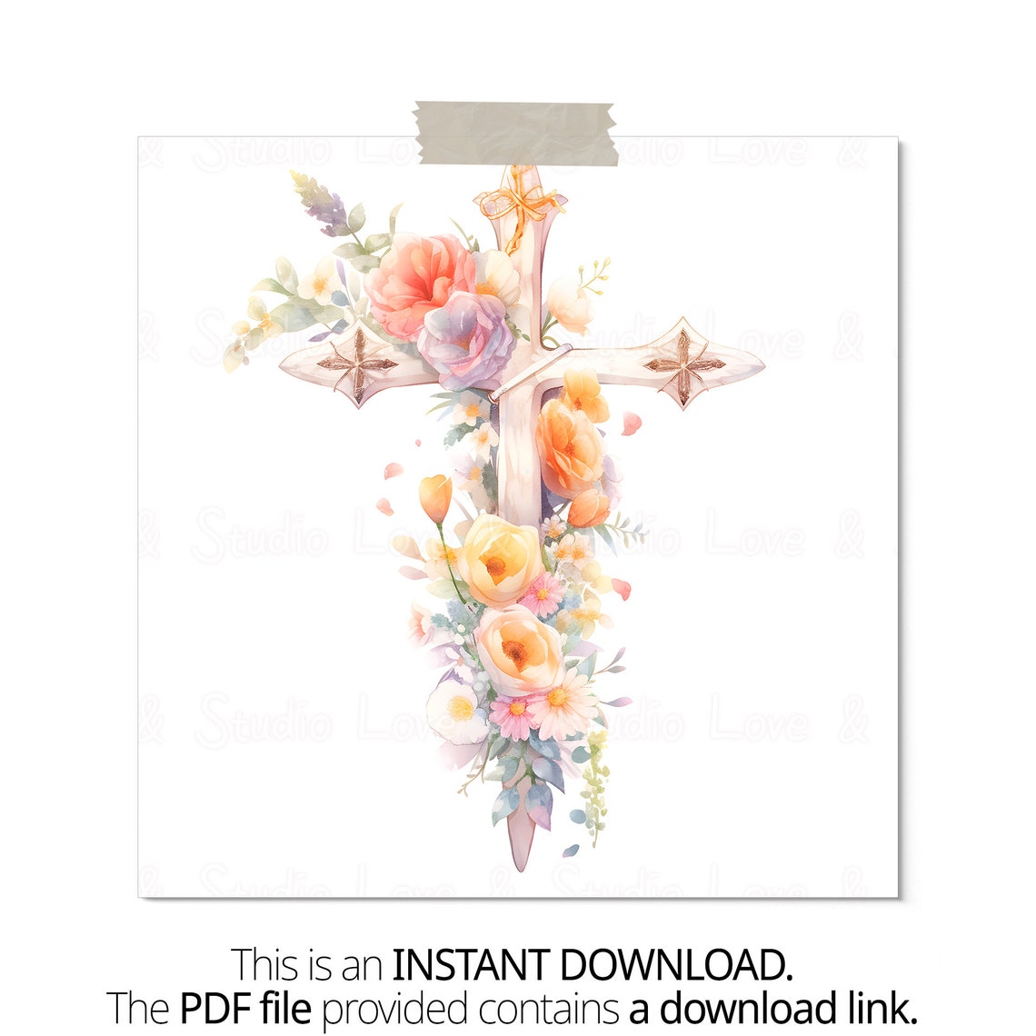 25 Easter Flowered Cross Clipart, Printable Colorful Delight Watercolor ...
