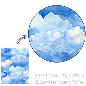 25 Tie Dye Cloud Digital Paper. Boho Pastel Cloud Watercolor Seamless Pattern. Sublimation ...