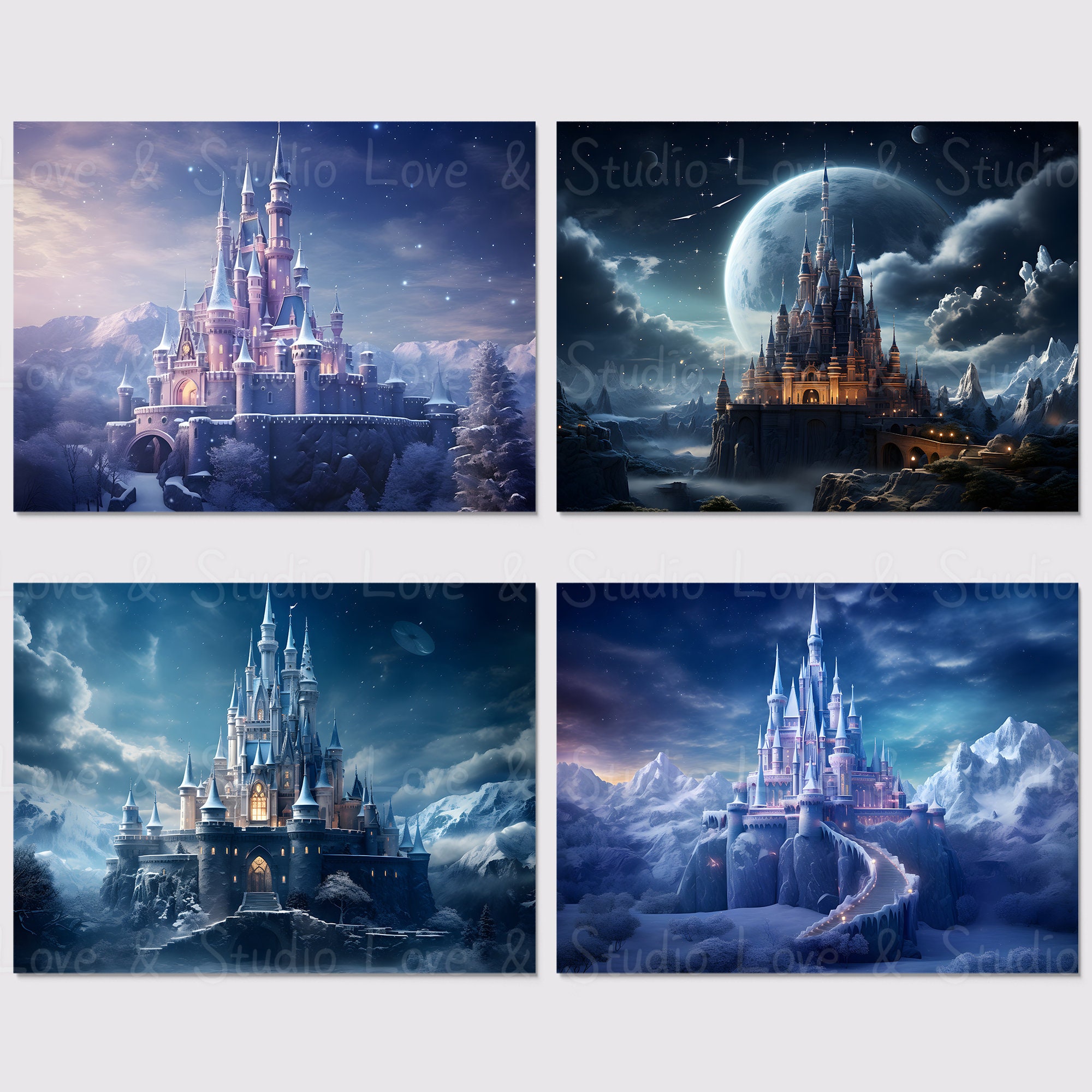 25 Frosty Fairytale Castle Digital Paper, Printable Fantasy Snowy ...