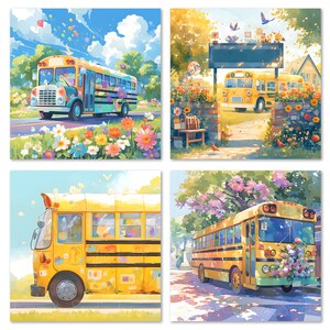 25 School Bus Adventure Digital Paper. for Welcome Week Event Clipart ...
