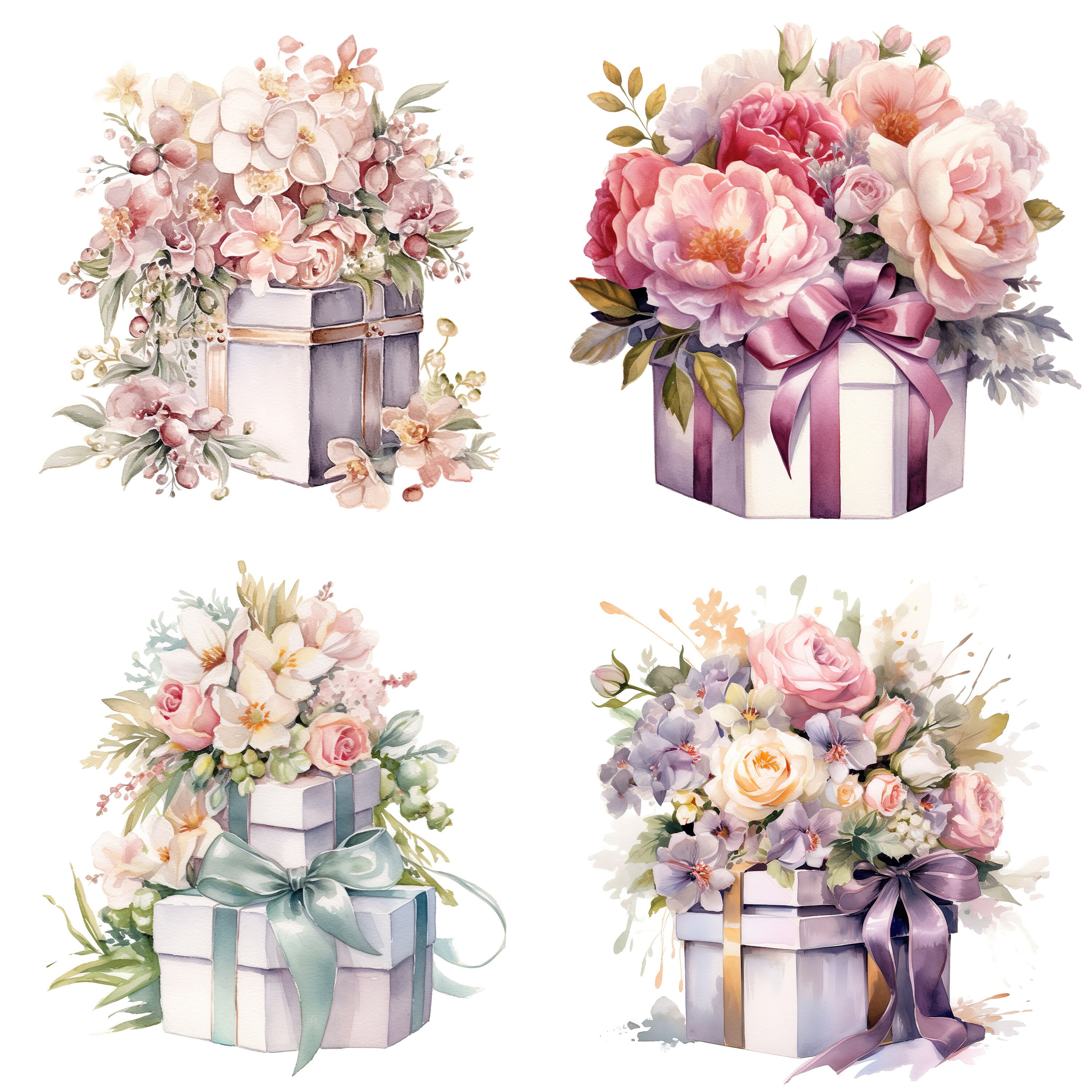 25 Wedding Gift Boxes With Flowers Clipart. Digital Spring Floral ...
