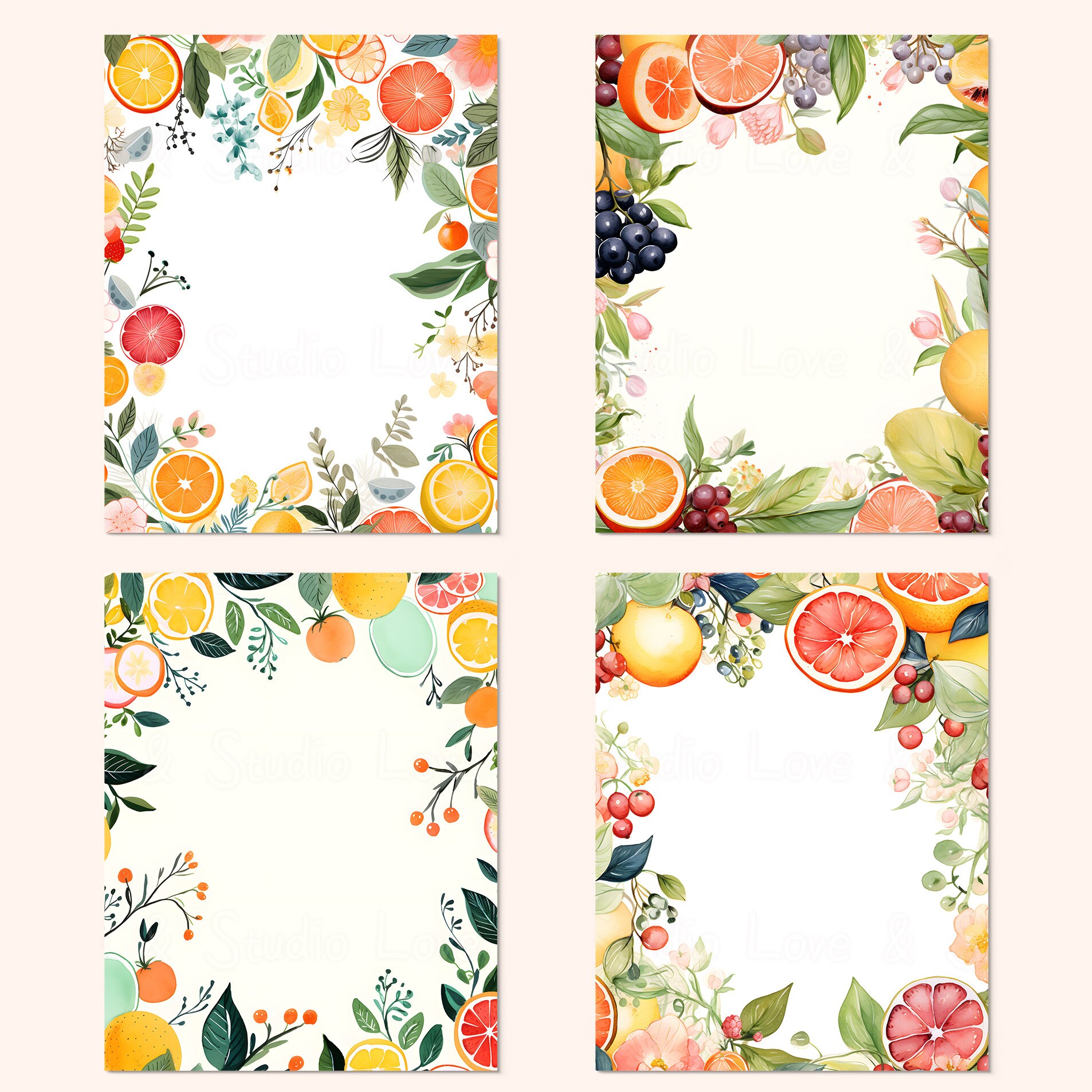 25 Fruits Pattern Printable Letter Paper Watercolor Page - Etsy