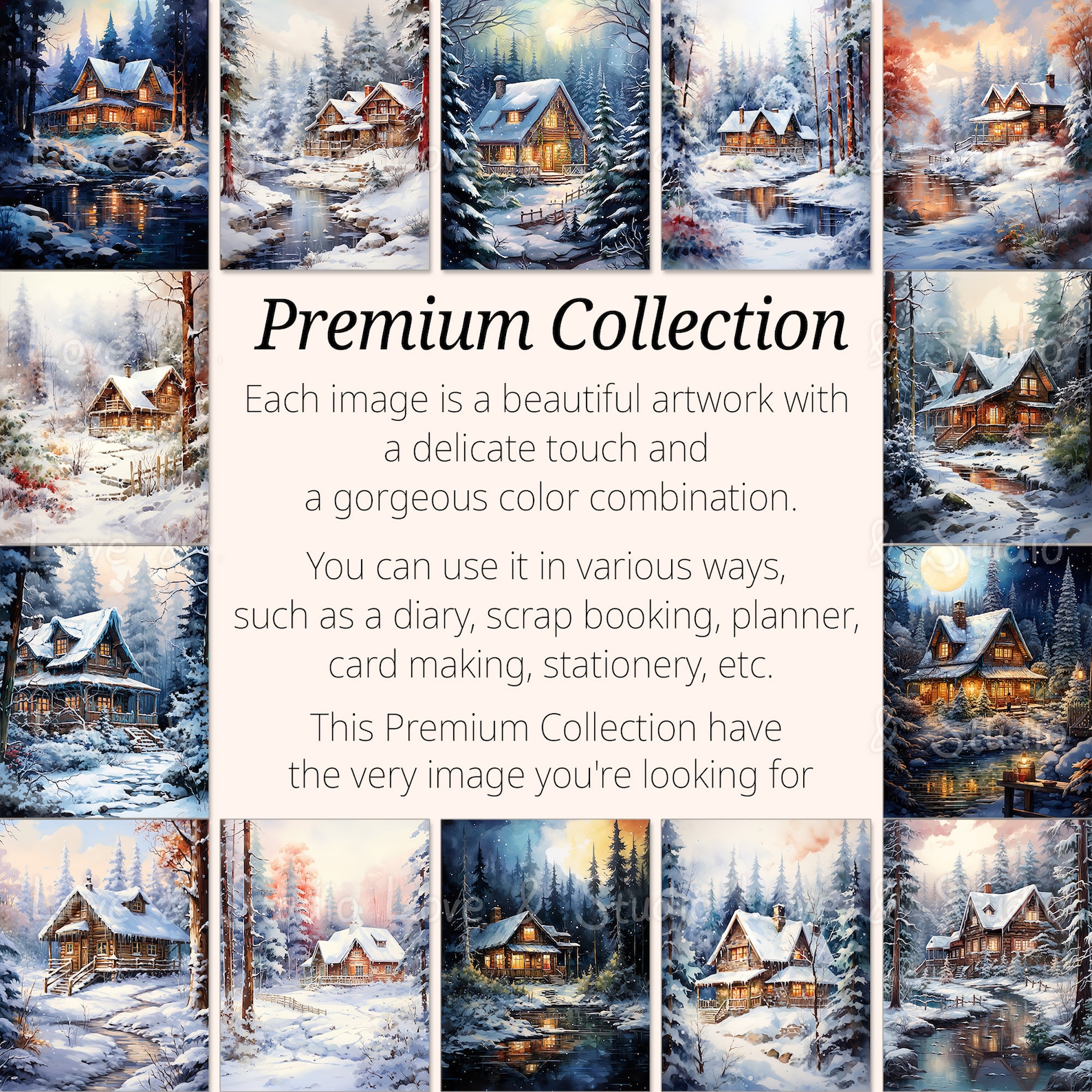 25 Log Cabins in the Snowy Forest Digital Paper, Watercolor Winter ...