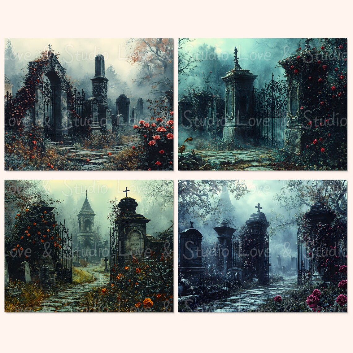 25 Gothic Dark Graveyard Digital Paper, Printable Gothic Romance ...