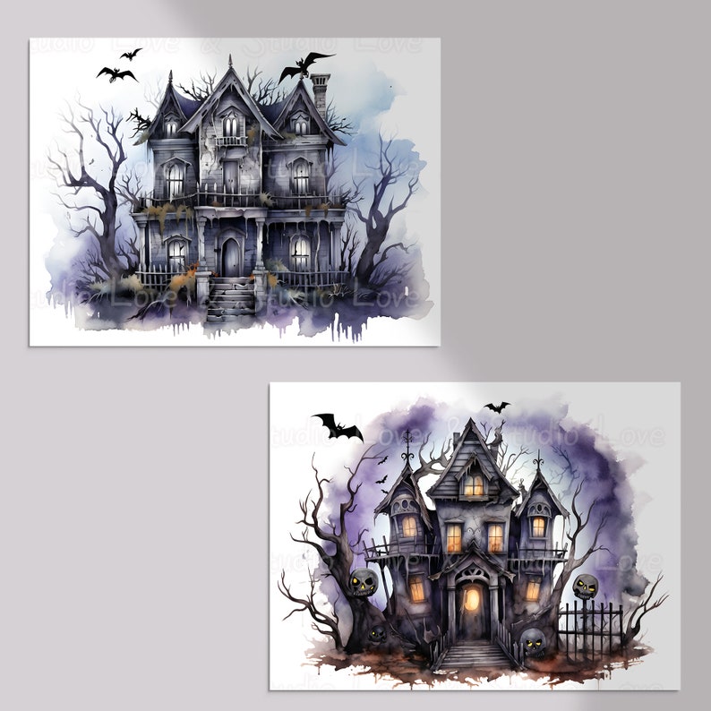 25 Skeleton Haunted House Clipart, Printable Halloween Wall Art ...