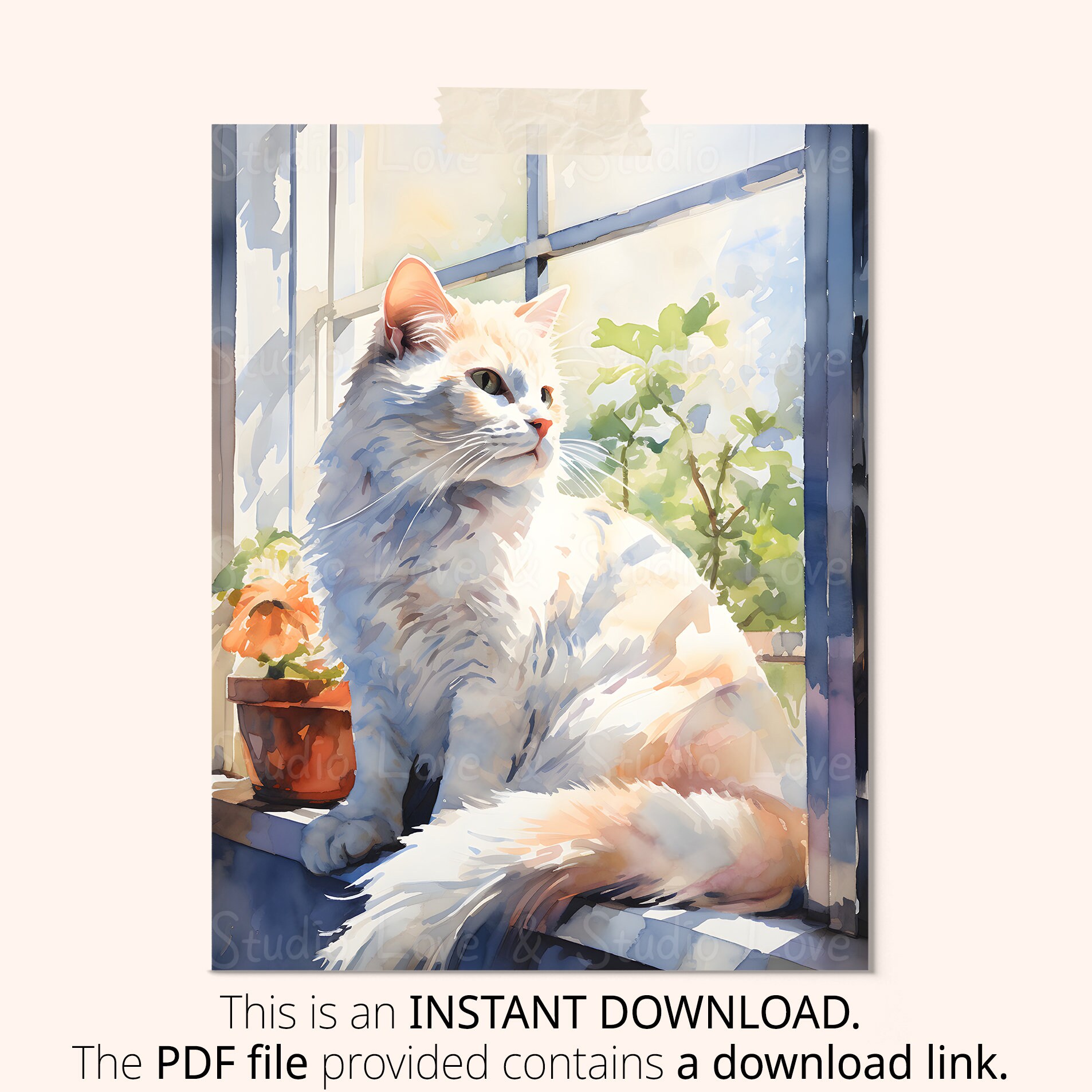 25 Watercolor Fat Cat by Sunny Window Clipart Happy Cat - Etsy