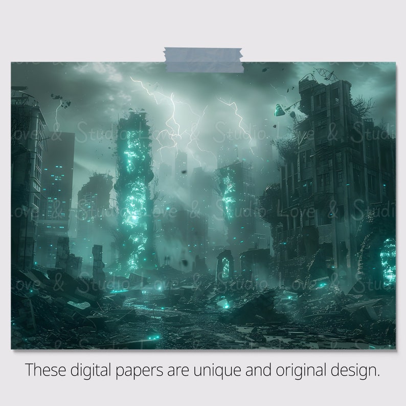 25 Alien Invasion Aftermath Digital Paper, Dystopian, Post Apocalyptic ...