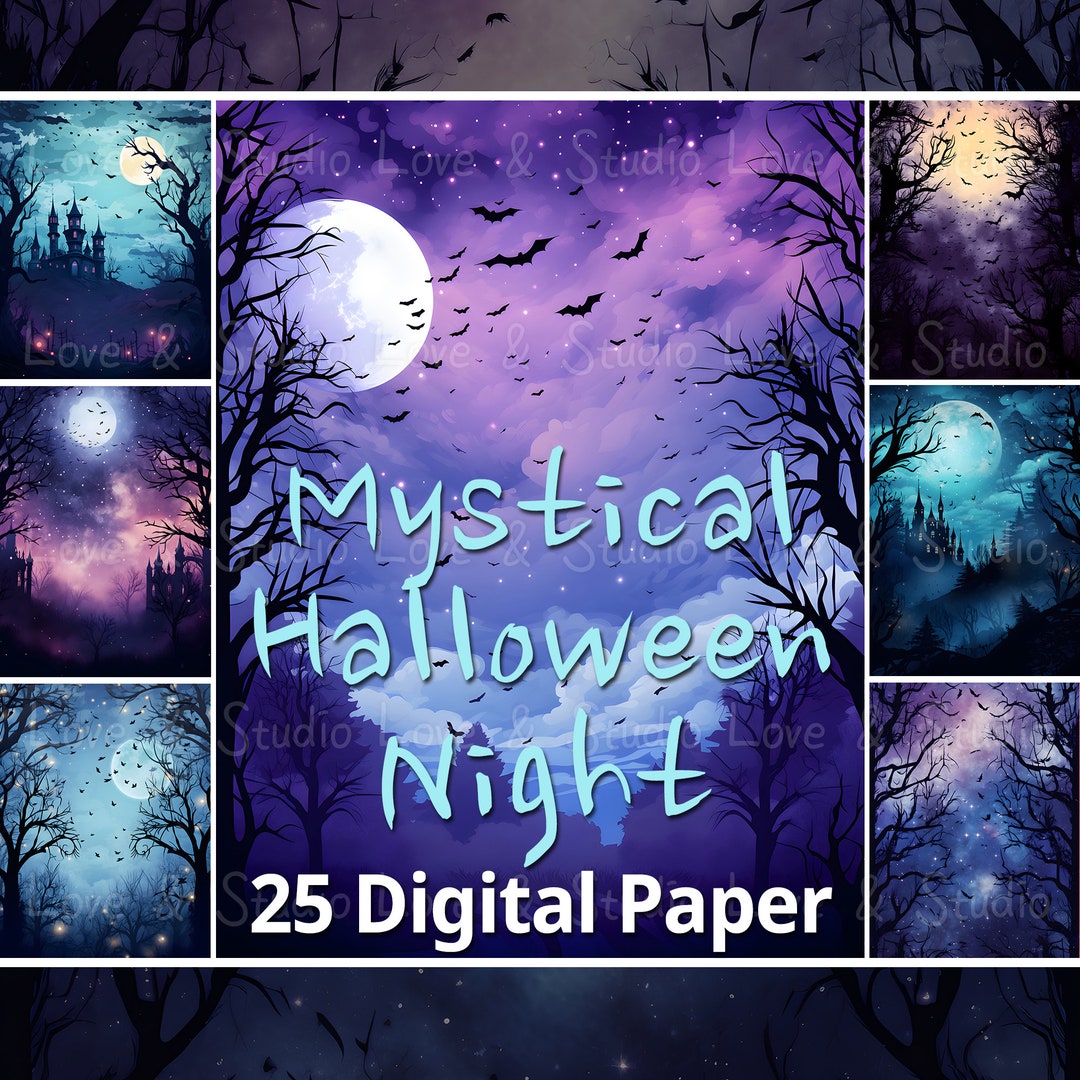 25 Mysterious Night Sky Digital Paper, Watercolor Halloween Party ...