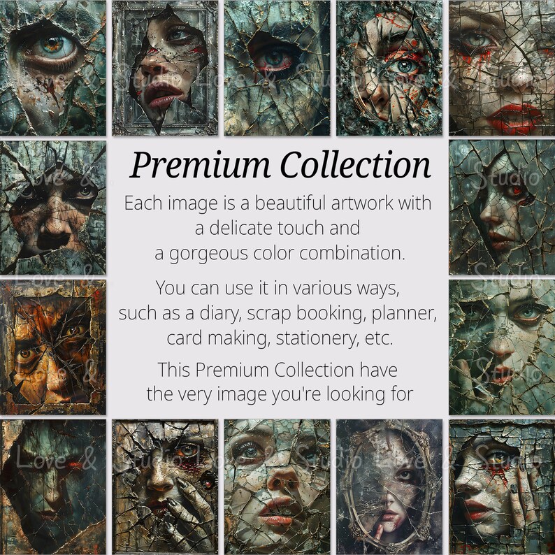 25 Mirror's Horrifying Gaze Digital Paper, Printable Vintage Halloween ...