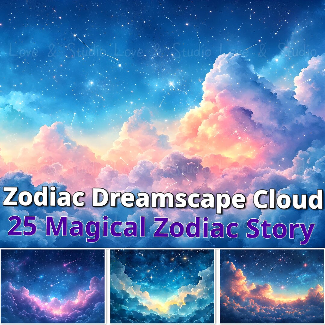 25 Zodiac Dreamscape Cloud Digital Paper, Magical Zodiac Story. Fantasy ...