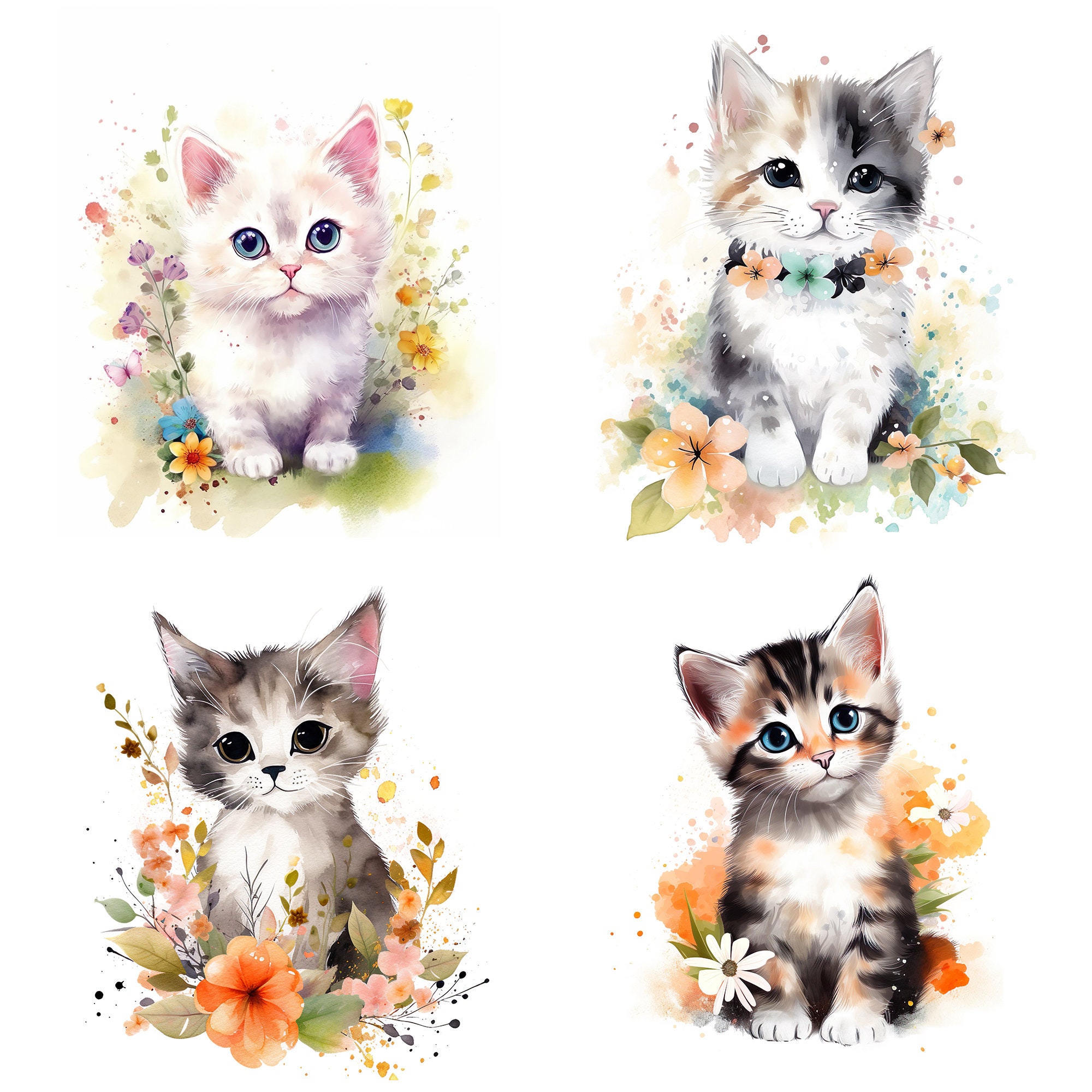 20 Cat Clipart Commercial Use, Cute Kitten Cats Clipart, Botanical ...