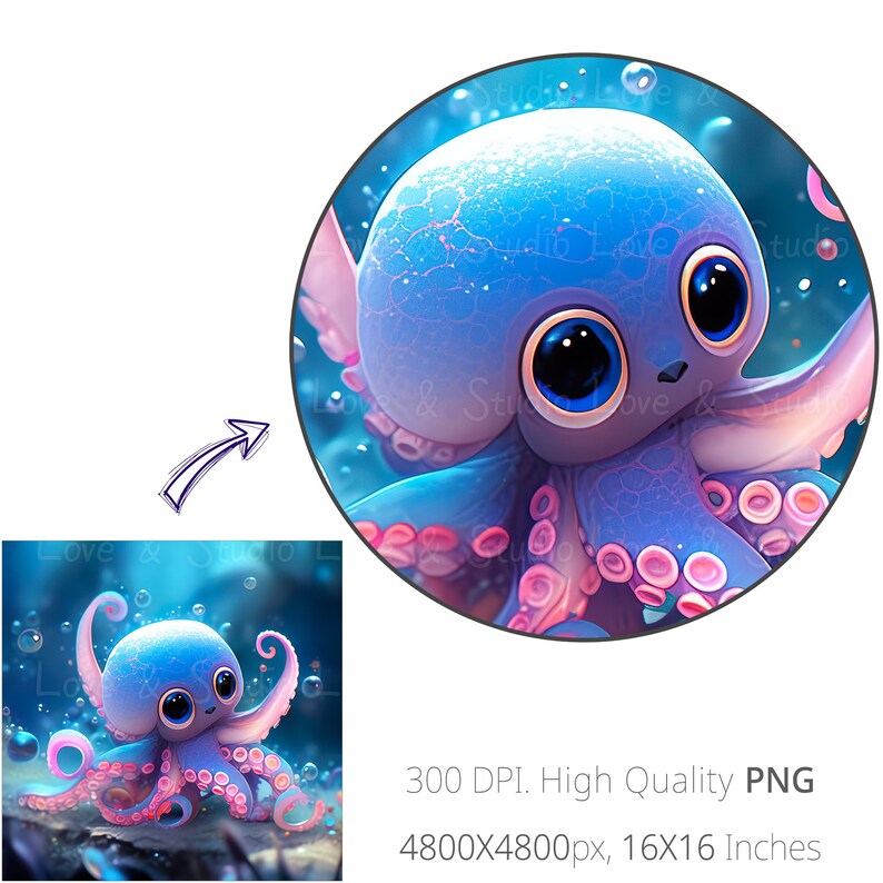 25 Baby Deep-sea Squid Toy Clipart, 3D Cute Animal Clipart, Colorful ...