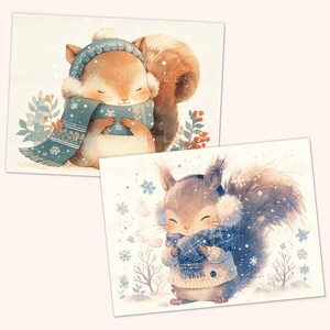 25 Cute Christmas Squirrel Clipart, Snowy Forest Friend Digital Paper ...