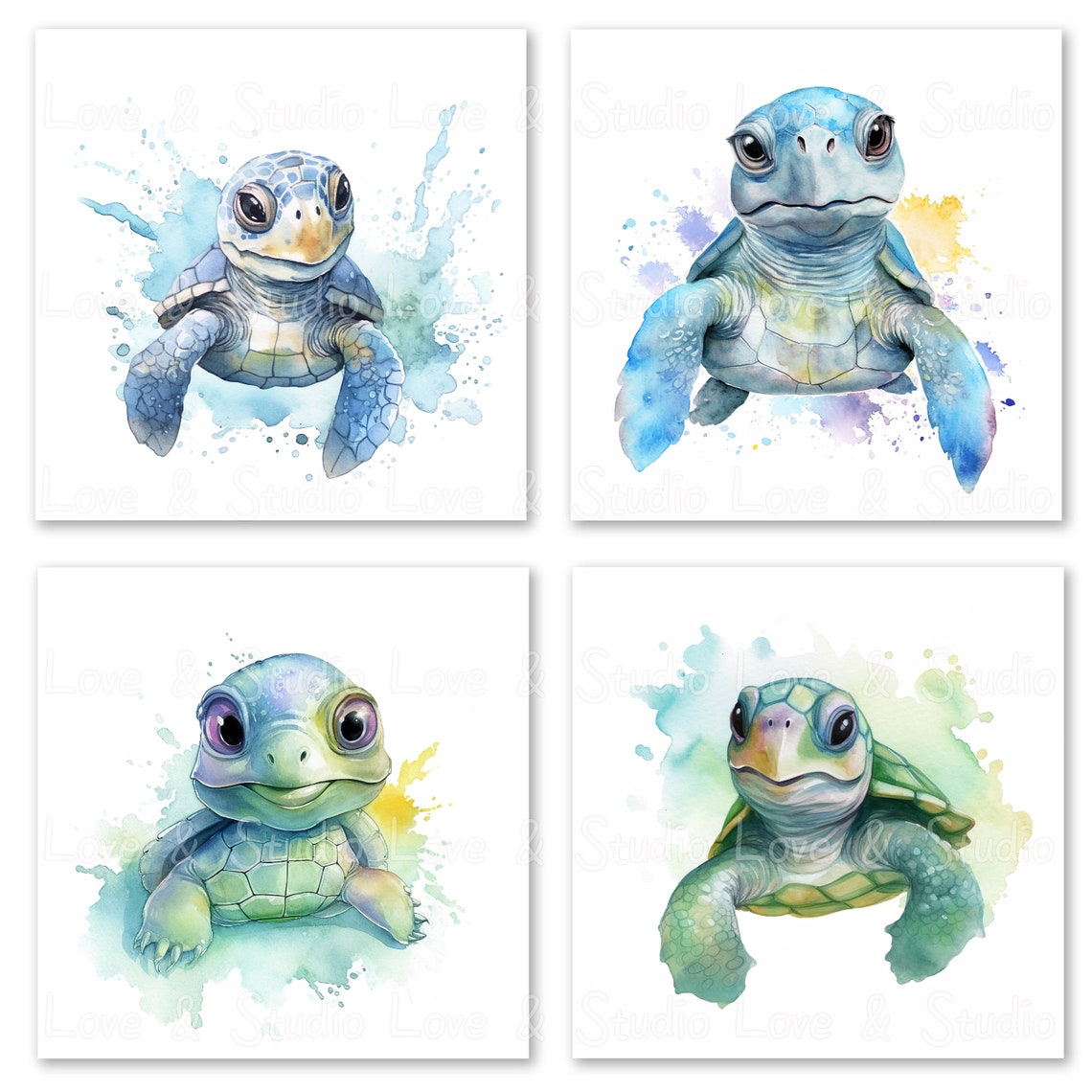 25 Pastel Baby Turtle Watercolor Clipart, Sea Turtle Illustration, High ...