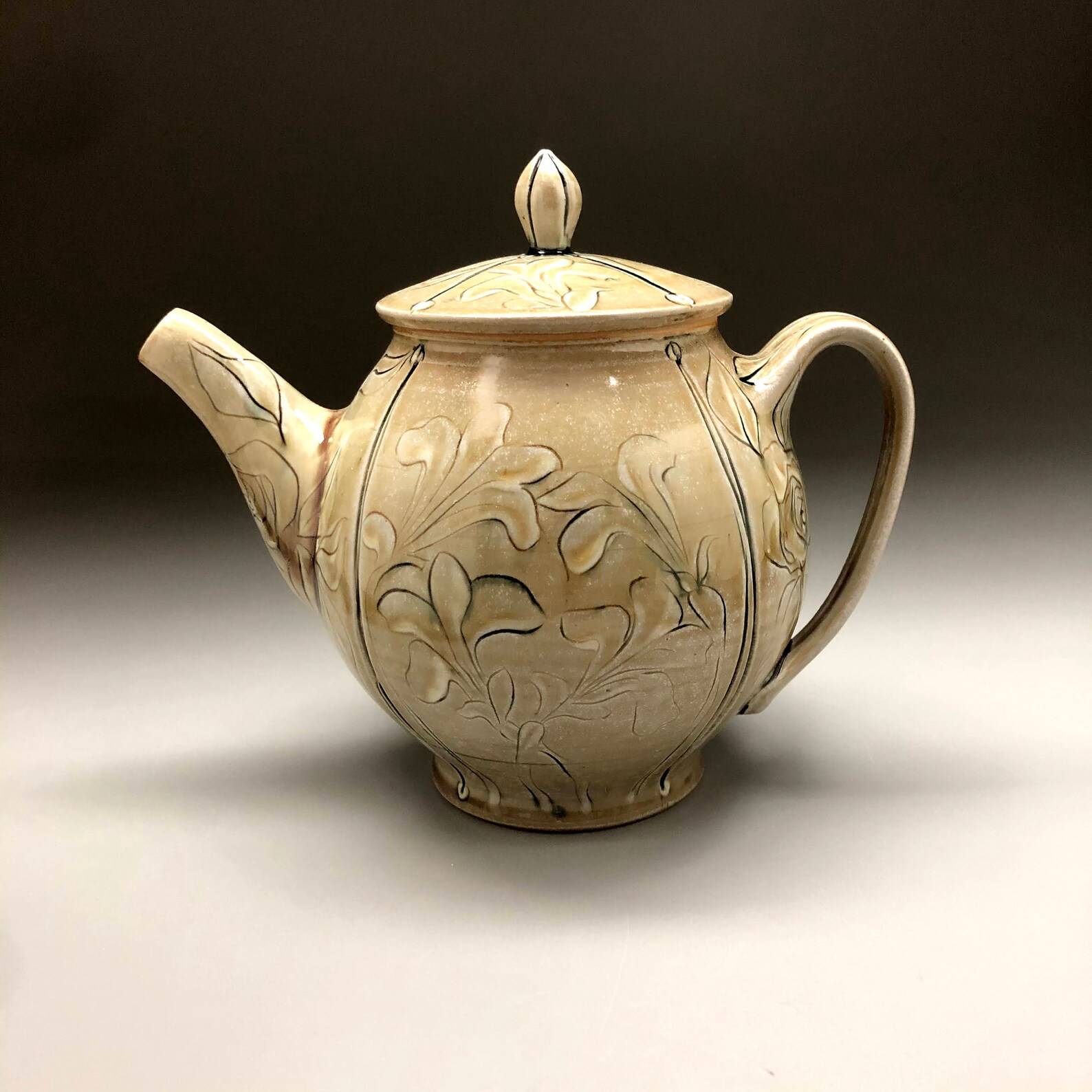 Wheel Thrown Teapot Hand Painted Floral Design Ceramic | Etsy