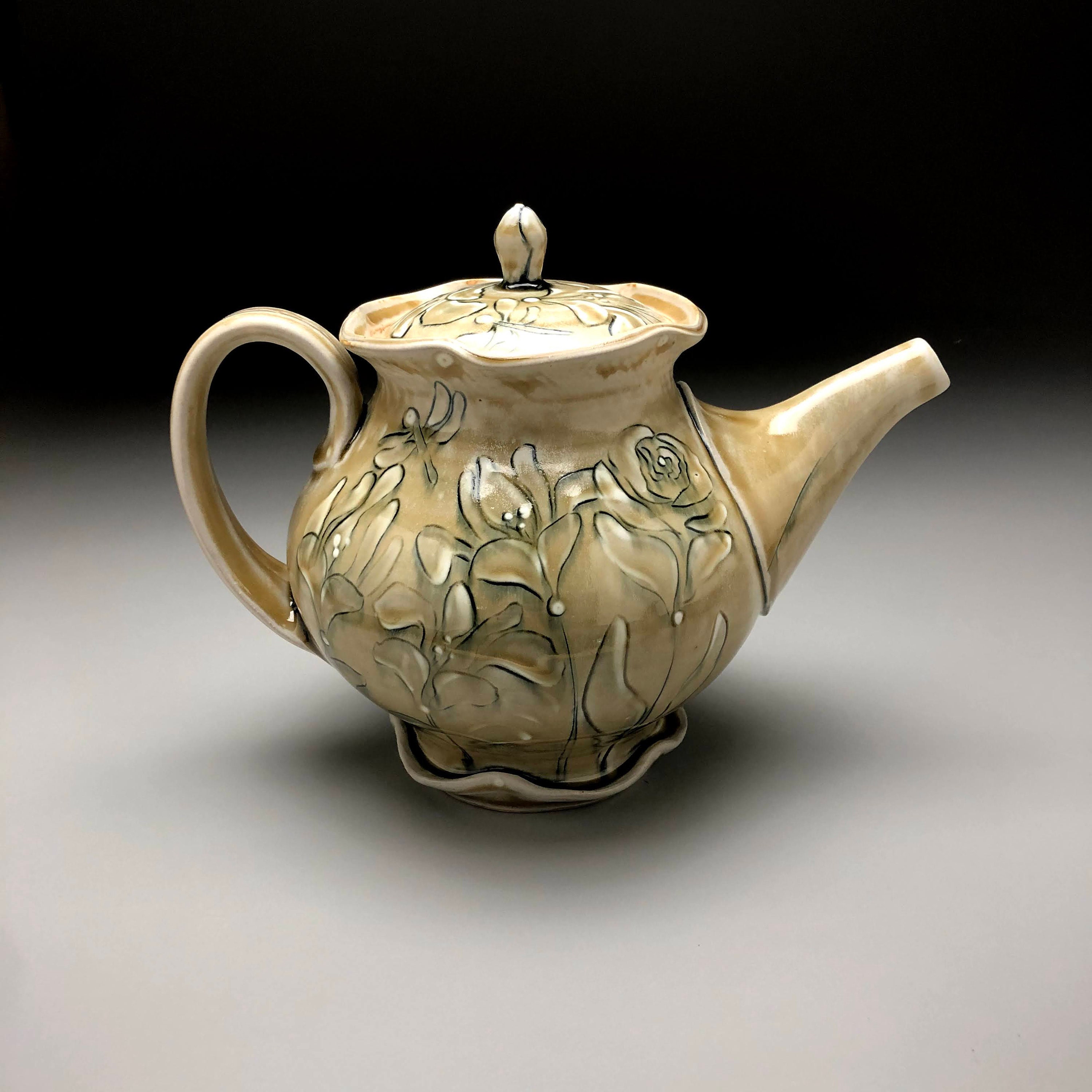 Wheel Thrown and Altered Teapot Hand Painted Floral Design | Etsy